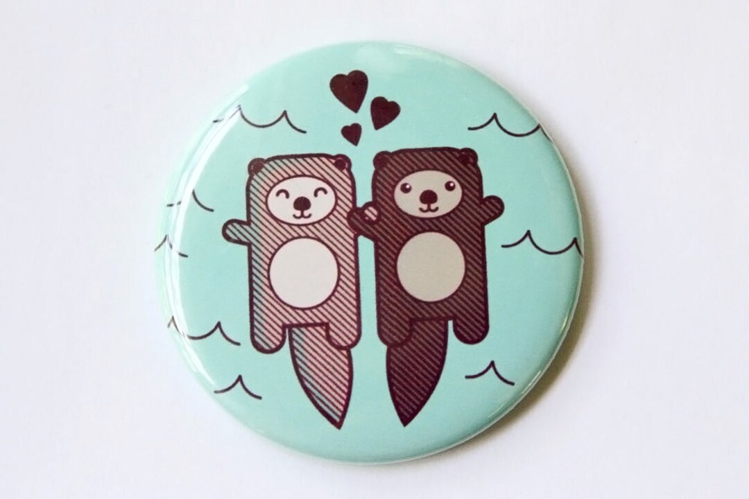 Otters Refrigerator Magnet or Pin - Love or Engagement Gift, Otters ...