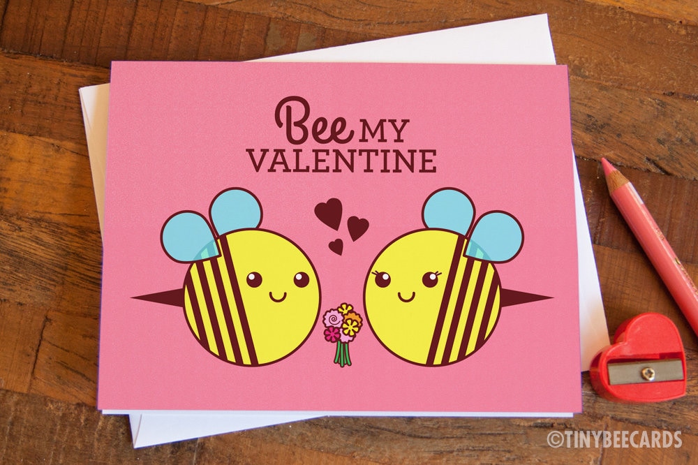 Valentines Day Card Bee My Valentine cute bees | Etsy