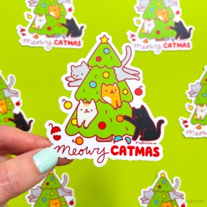 Cats Christmas Tree Vinyl Sticker - Meowy Catmas - Etsy