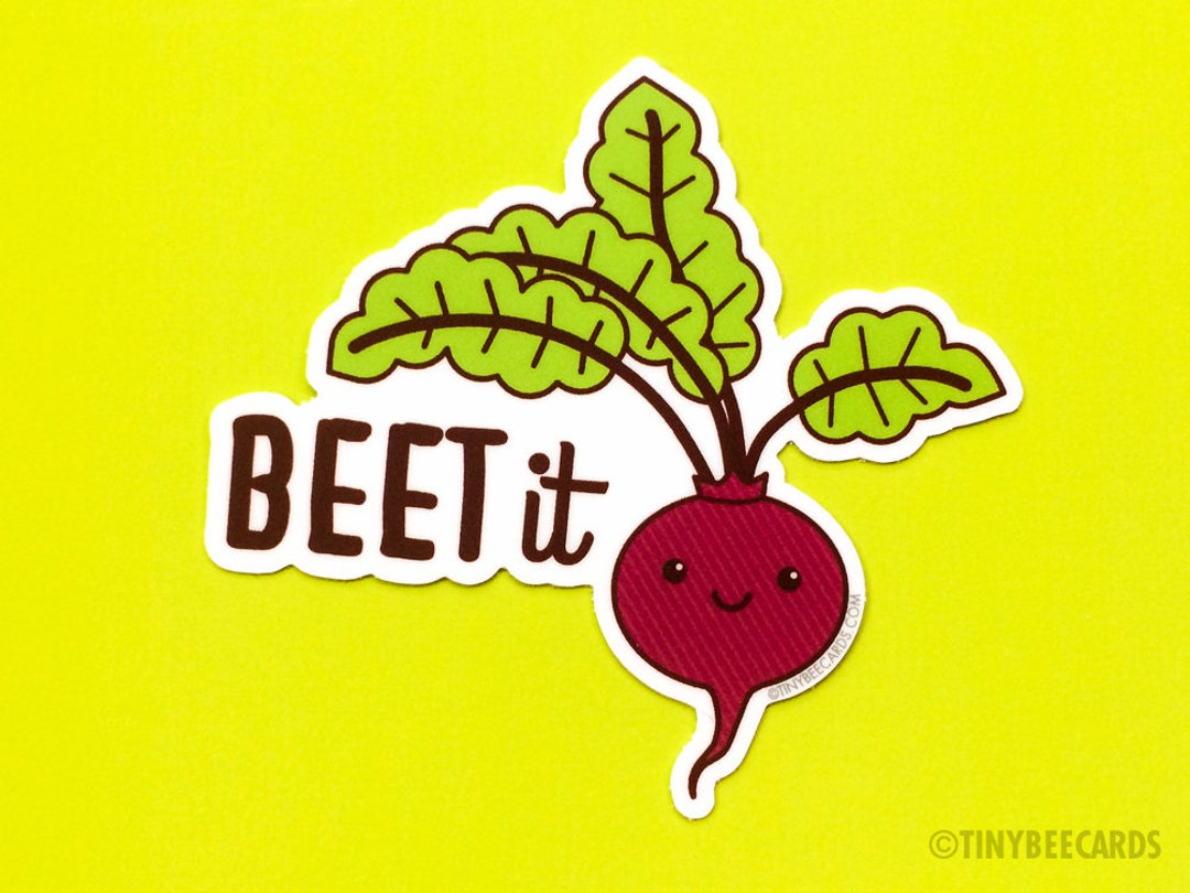 Funny Rude Beet Sticker "beet It" - Cute Kawaii Veggie Decal, Water ...