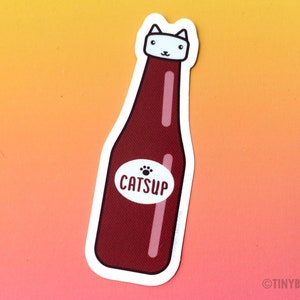 CLEARANCE - Catsup Cat Vinyl Sticker - Cat Lover Sticker, Kawaii Cat ...