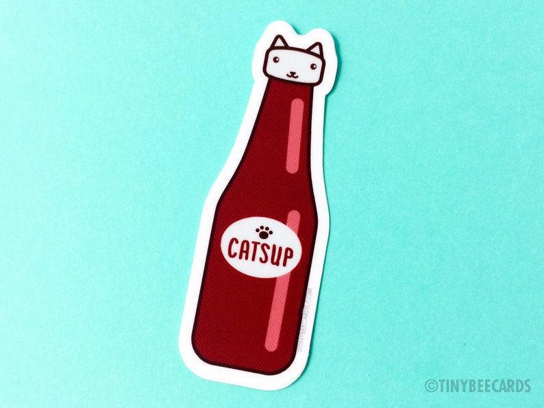 CLEARANCE - Catsup Cat Vinyl Sticker - Cat Lover Sticker, Kawaii Cat ...