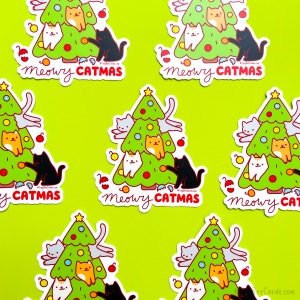 Cats Christmas Tree Vinyl Sticker - Meowy Catmas - Etsy