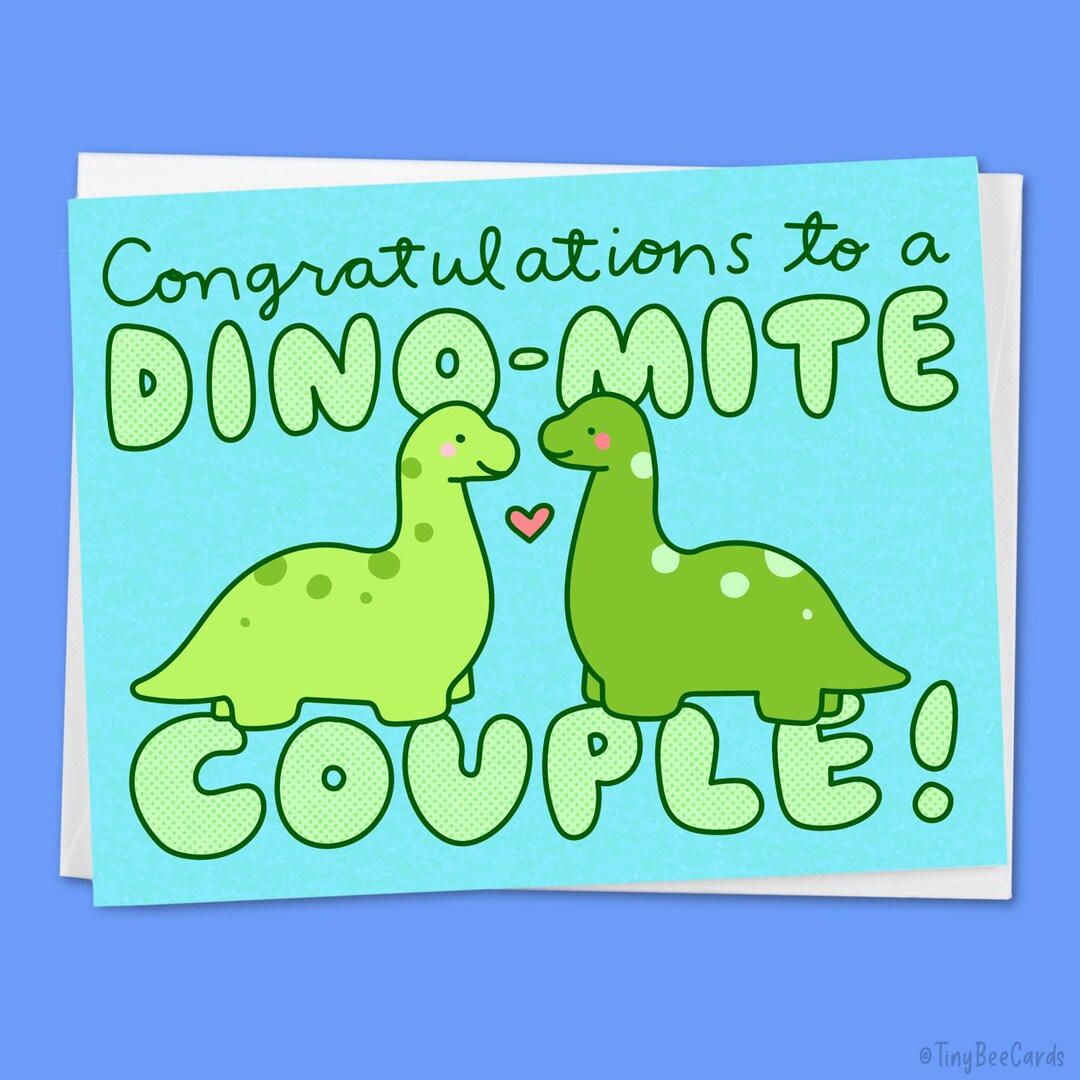 Cute Wedding Card "congrats to a Dino-mite Couple" - Cute Dinosaur ...