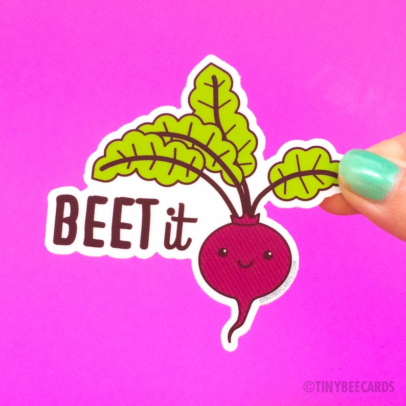 Funny Rude Beet Sticker "beet It" - Cute Kawaii Veggie Decal, Water ...