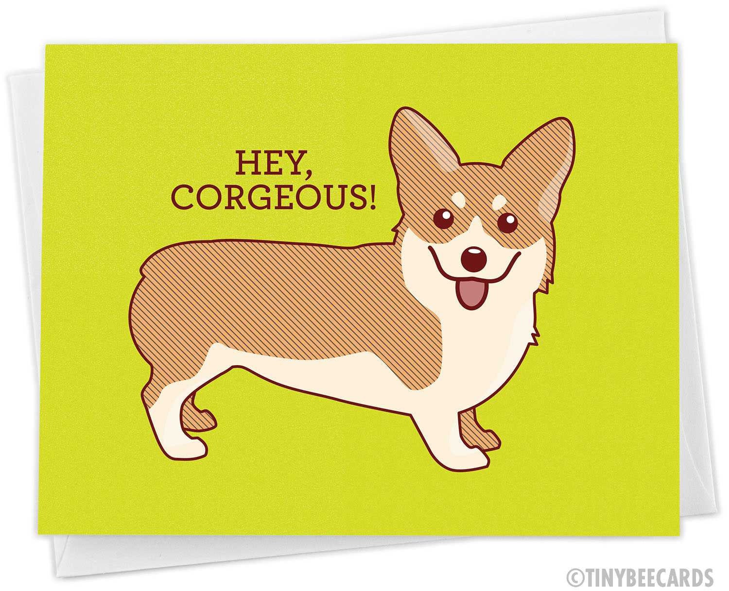 Funny Corgi Love Card for Dog Lovers hey Corgeous - Etsy