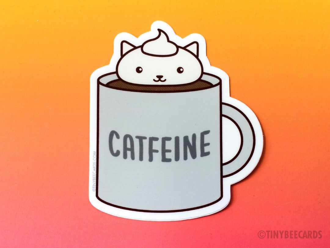 Coffee Cat Vinyl Sticker "catfeine" - Coffee Sticker, Caffeine Cat Pun ...