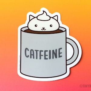 Coffee Cat Vinyl Sticker "catfeine" - Coffee Sticker, Caffeine Cat Pun ...