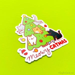 Cats Christmas Tree Vinyl Sticker - Meowy Catmas - Etsy