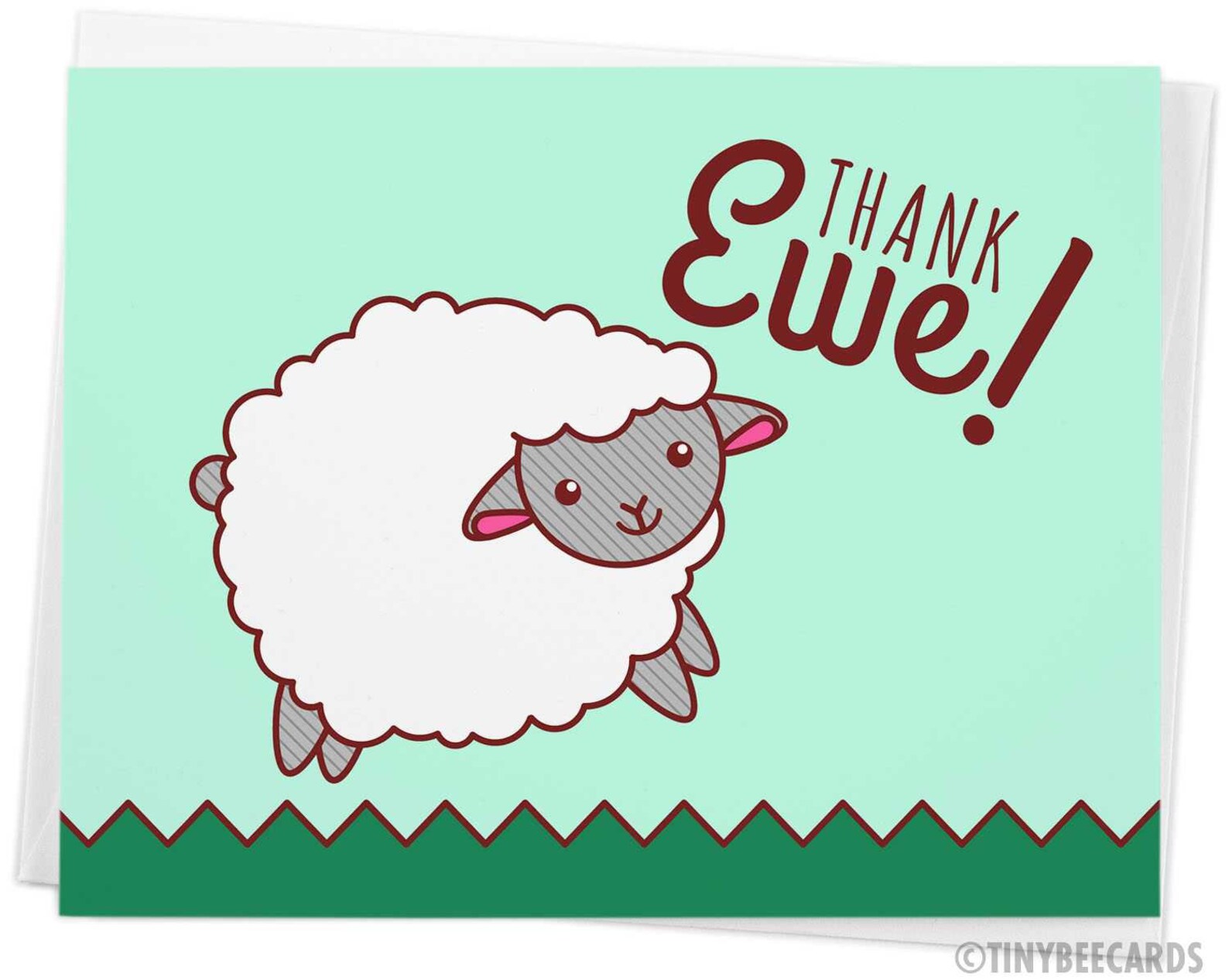 Thank Ewe Thank You Card Cute Sheep Art Card Animal Pun - Etsy