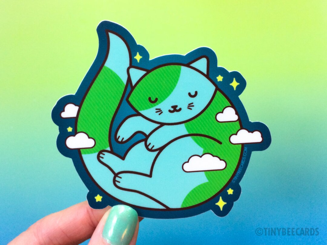 Cute Earth Cat Sticker "purrth" - Cosmic Outer Space Cat Laptop Sticker ...