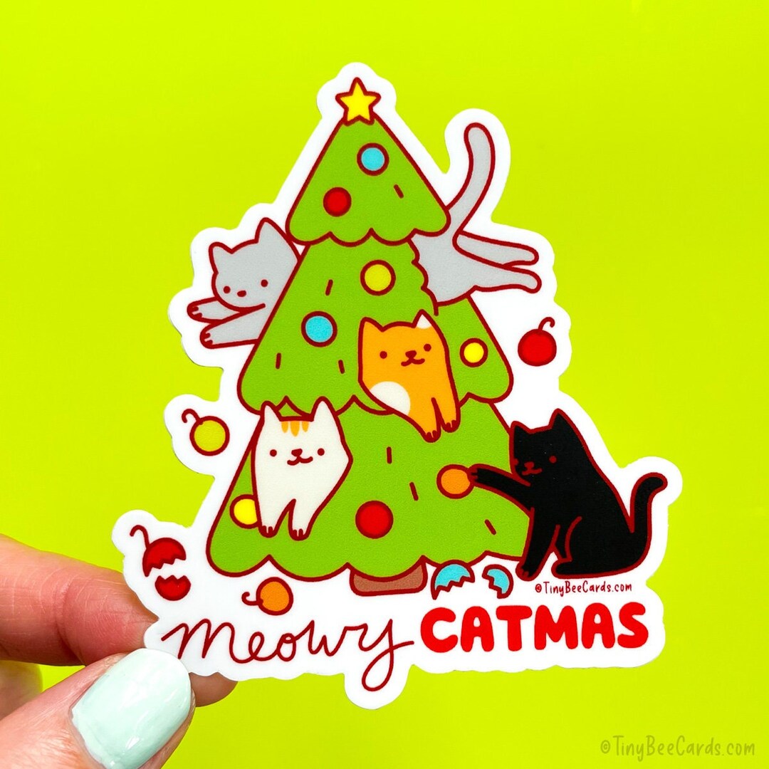 Cats Christmas Tree Vinyl Sticker - Meowy Catmas - Etsy