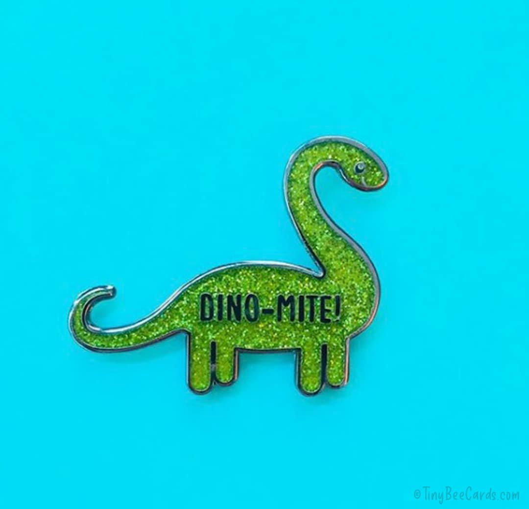 Dino-mite Dinosaur Hard Enamel Pin - Brontosaurus Lapel Pin, Glitter ...