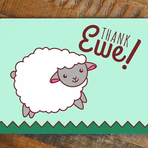 Thank Ewe Thank You Card, Cute Sheep Art Card, Animal Pun, Thanks Card ...