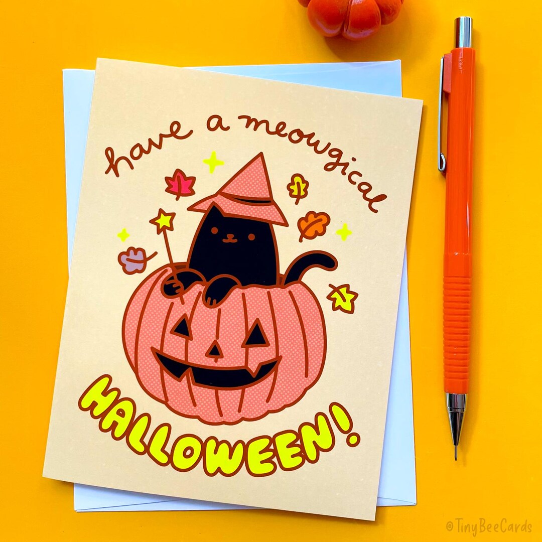 Cat Halloween Card "have a Meowgical Halloween" - Cute Magical Black ...