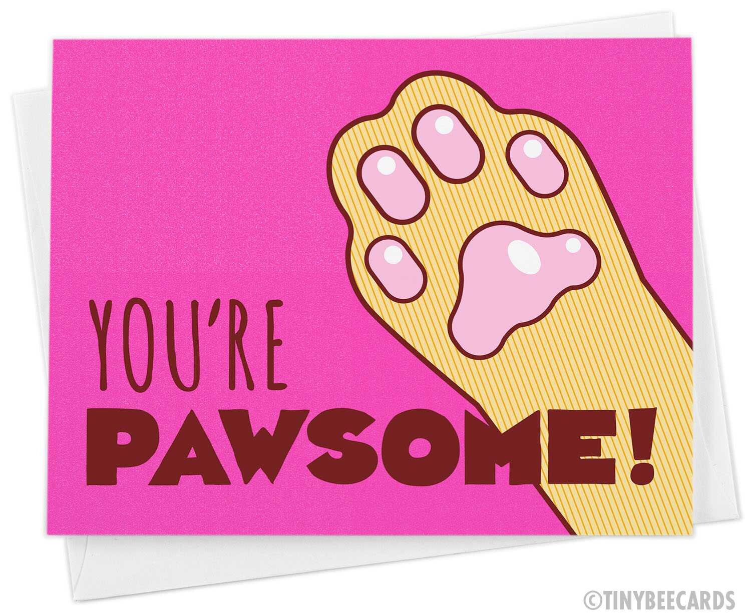 Cat Card you're Pawsome Cat Pun Card Funny | Etsy
