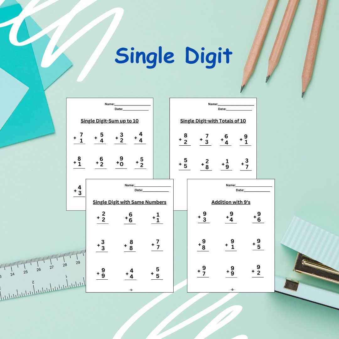 Second Grade Addition Worksheets, Printable Math Workbook, Single Digit ...