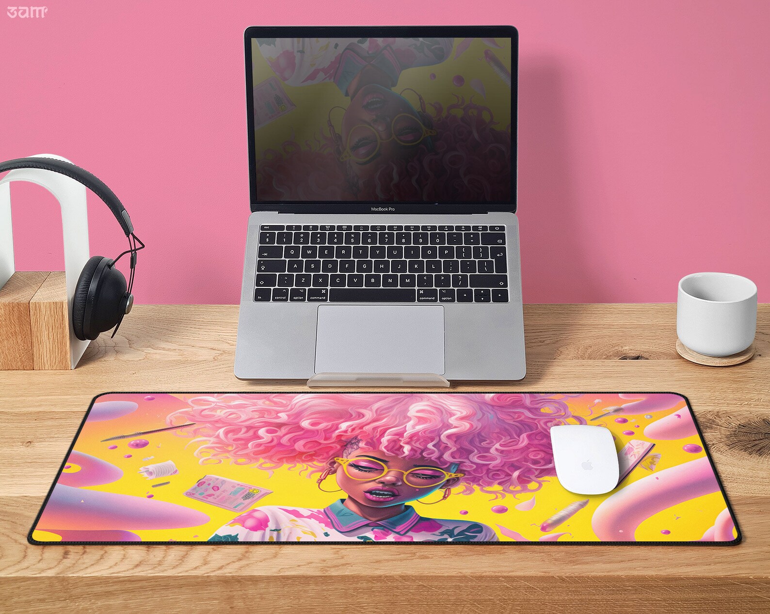 Kawaii Curls Gaming Mouse Pad Anime Pink Hair Brown Skin - Etsy