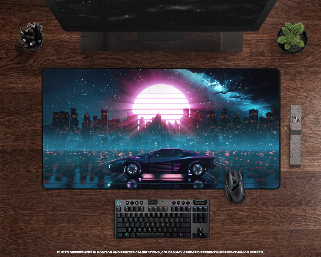 Blue Mist Retrowave XL Gaming Mouse Pad • 1980s Aesthetic, Ferrari ...