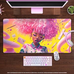 Kawaii Curls Gaming Mouse Pad Anime Pink Hair Brown Skin - Etsy