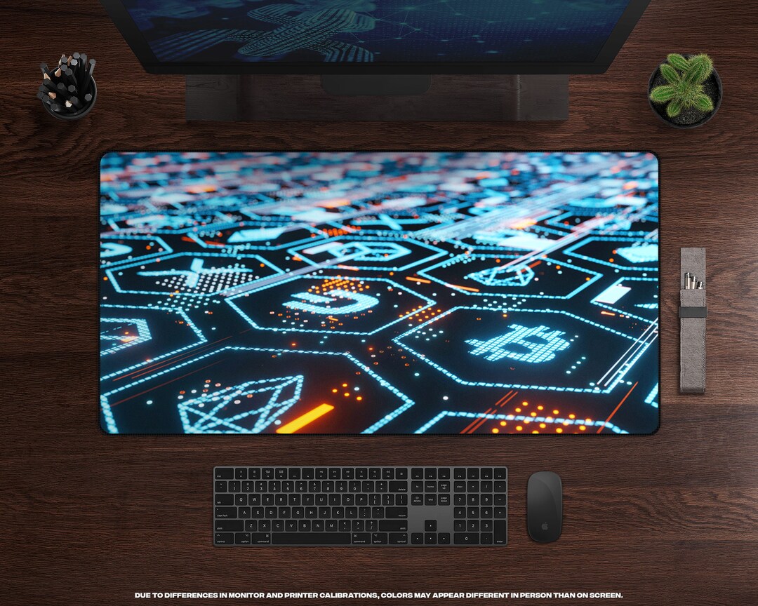 Glowup Crypto Desk Mat XL Mouse Pad, Large Gamer Mousepad, Blockchain ...