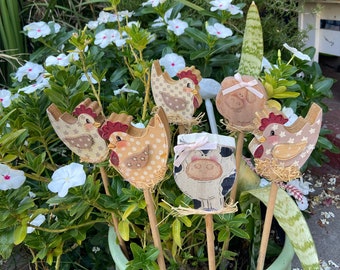 Farm Animals Plant Sticks Rustic Garden Decor Farmhoouse 3 - Etsy