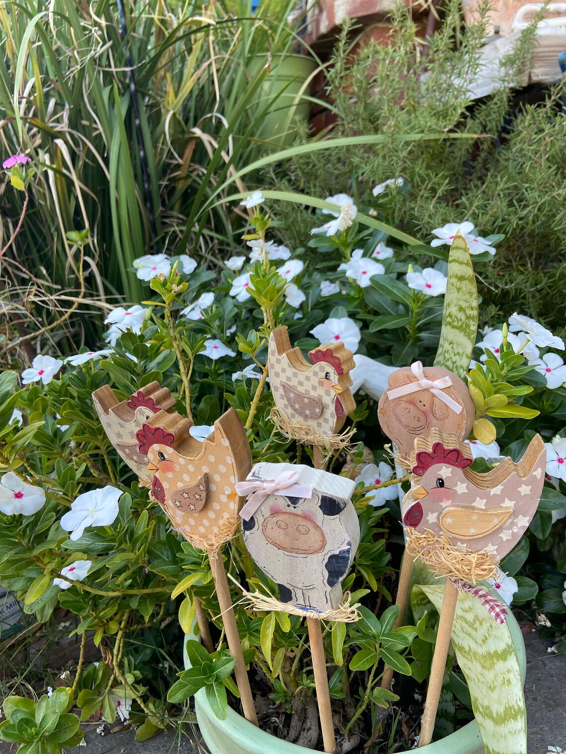 Farm Animals Plant Sticks, Rustic Garden Decor, Farmhoouse, 3 .5 Inches ...