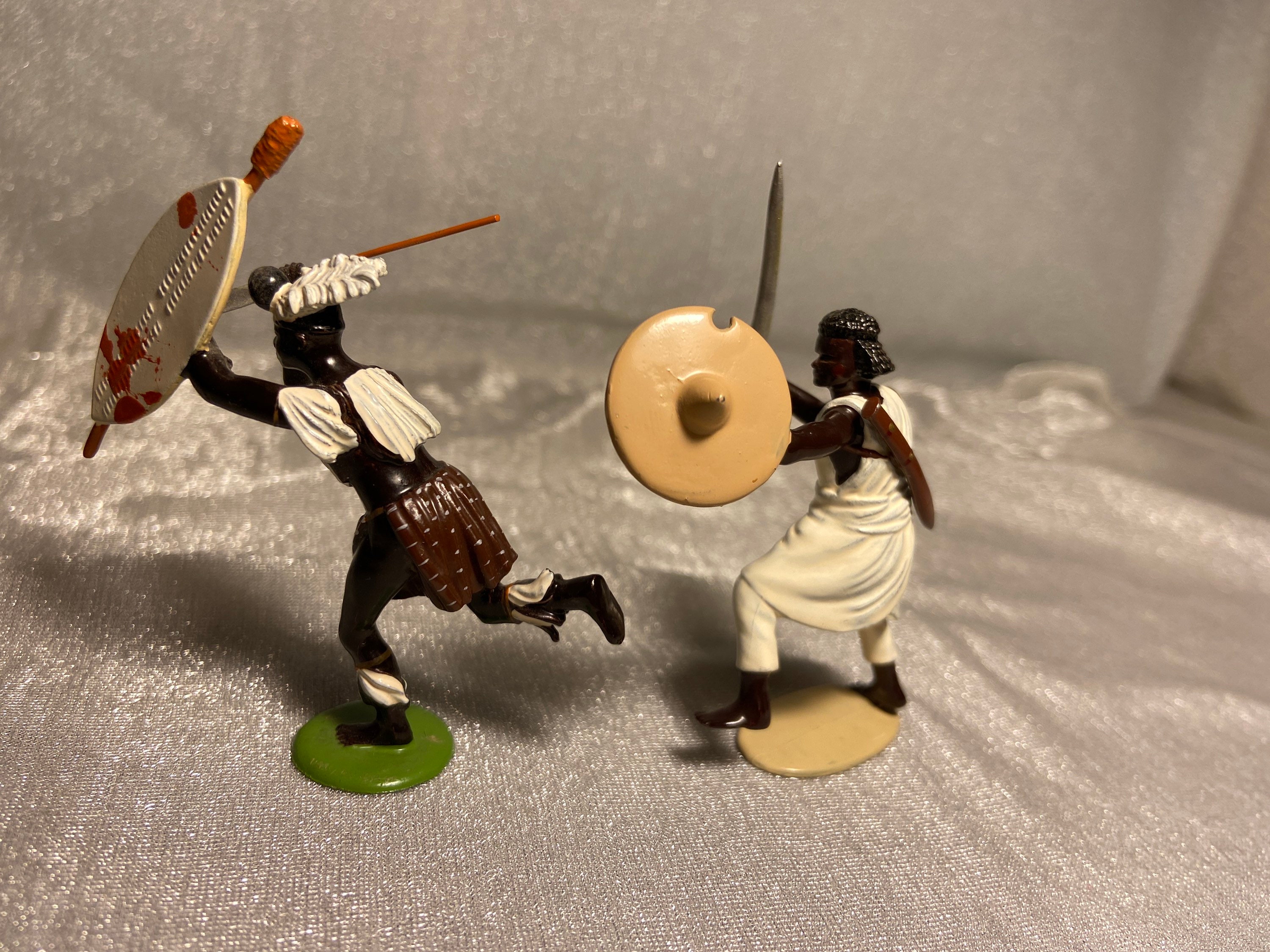 2 Zulu Warrior W/ Moving Arm Zulu War Painted Miniature Tin Toy Soldier ...