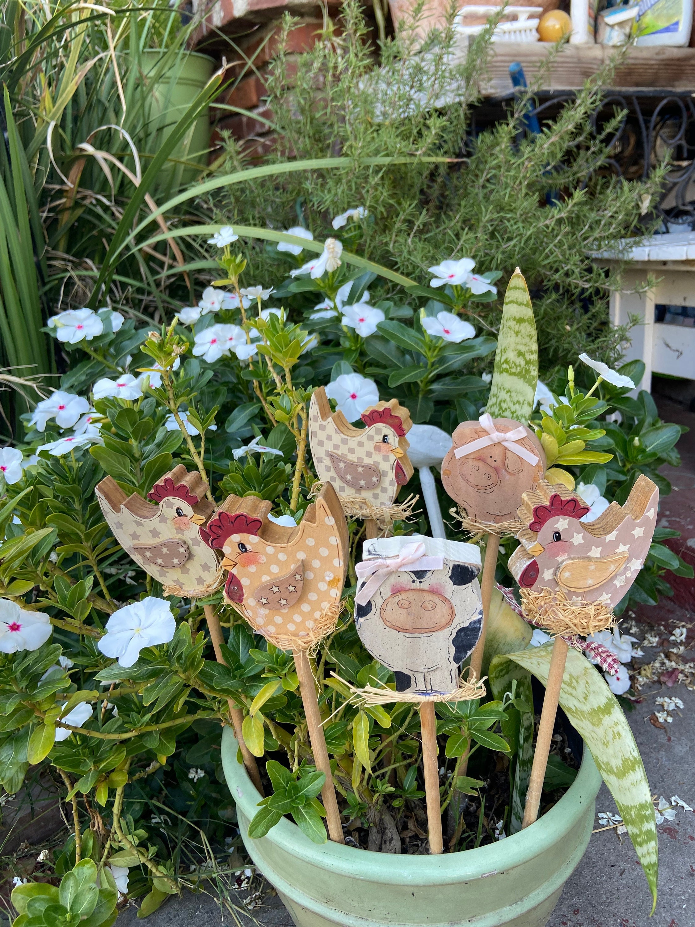 Farm Animals Plant Sticks, Rustic Garden Decor, Farmhoouse, 3 .5 Inches ...