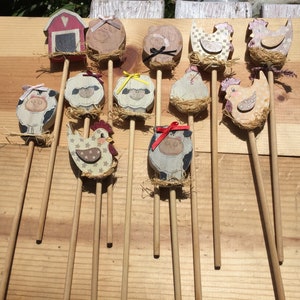 Farm Animals Plant Sticks Rustic Garden Decor Farmhoouse 3 | Etsy