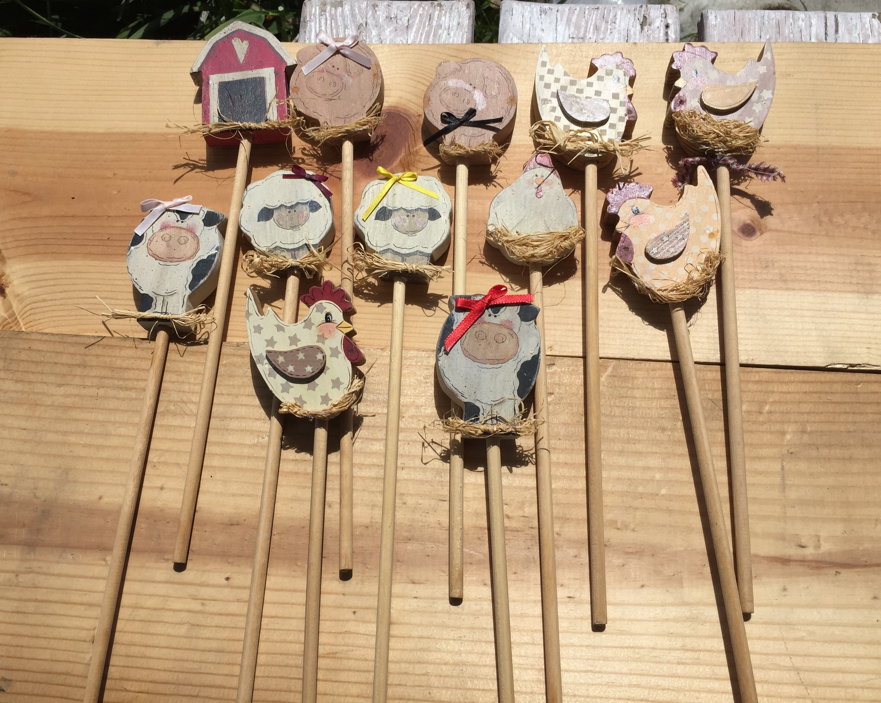 Farm Animals Plant Sticks Rustic Garden Decor Farmhoouse 3 | Etsy