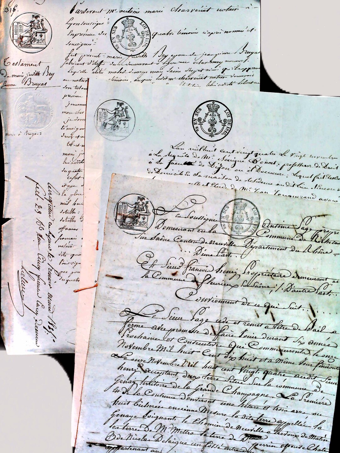 French Documents From the 1800s, Ancient Legal Papers With Seals, Fine ...