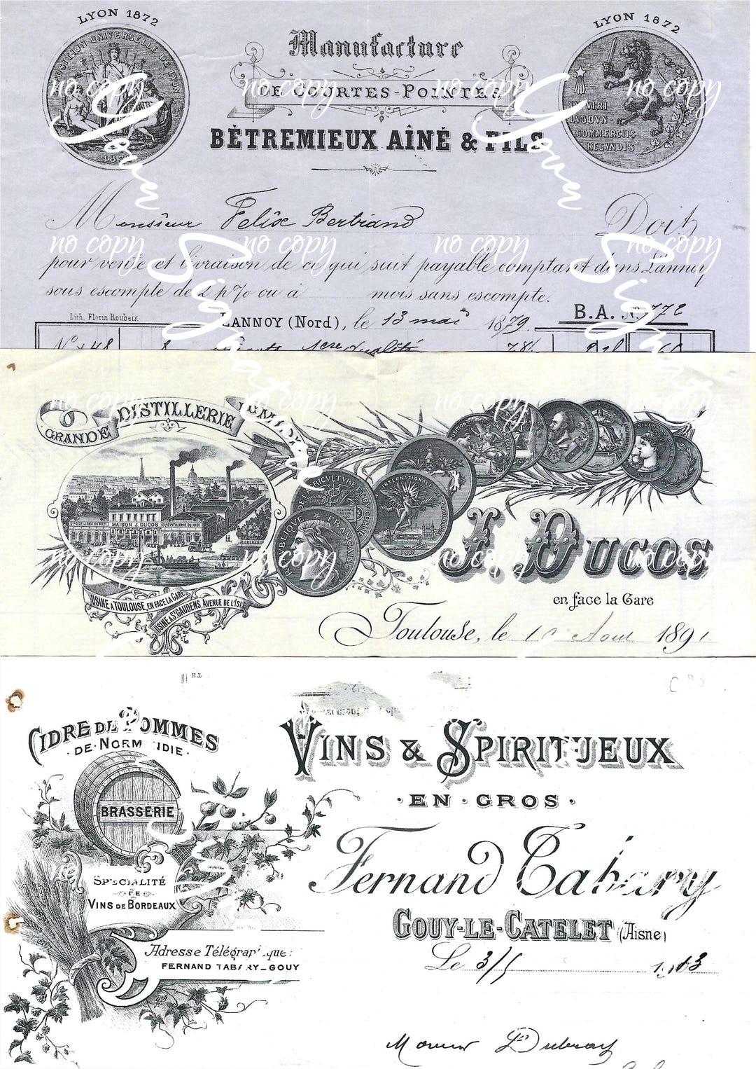 Vintage French Ephemera, Printable Vintage French Receipt, Old Invoices ...