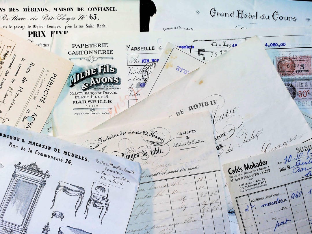 Lot of Old French Documents – Handwritten Invoice, Bill of Exchange ...