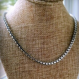 4mm Sterling Box Chain Necklace, Antiqued Silver Rounded Box Link ...