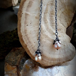 Pink Pearl Necklace, Botanic Pearl Necklace, June Birthstone, Delicate ...