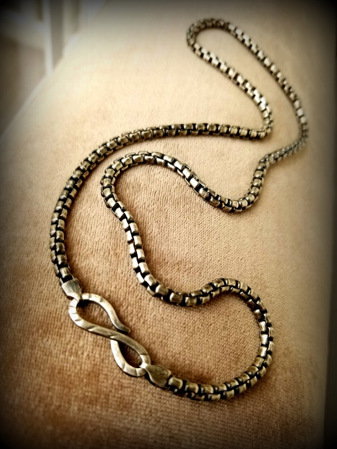 4mm Sterling Box Chain Necklace, Antiqued Silver Rounded Box Link ...