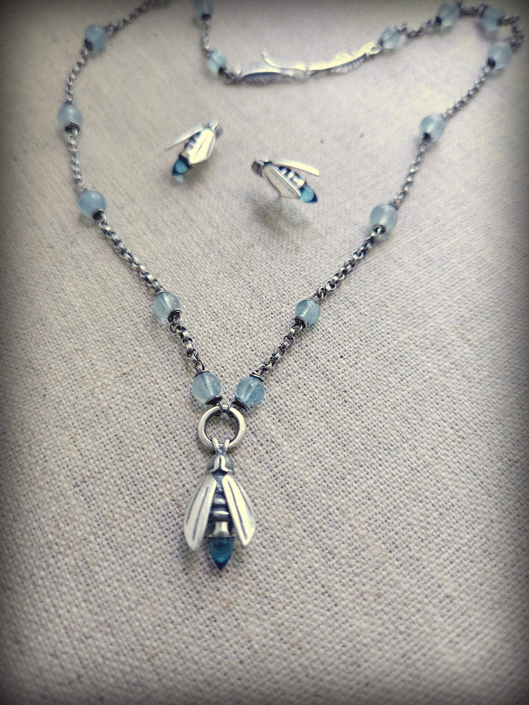Blue Ghost Firefly Necklace, Firefly Jewelry, Sterling Gemstone Firefly ...