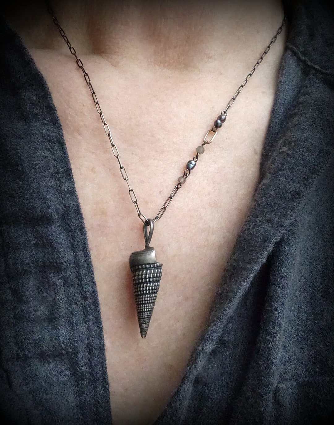 Seashell Necklace, Auger Shell Necklace, Mermaid's Necklace, Sterling ...