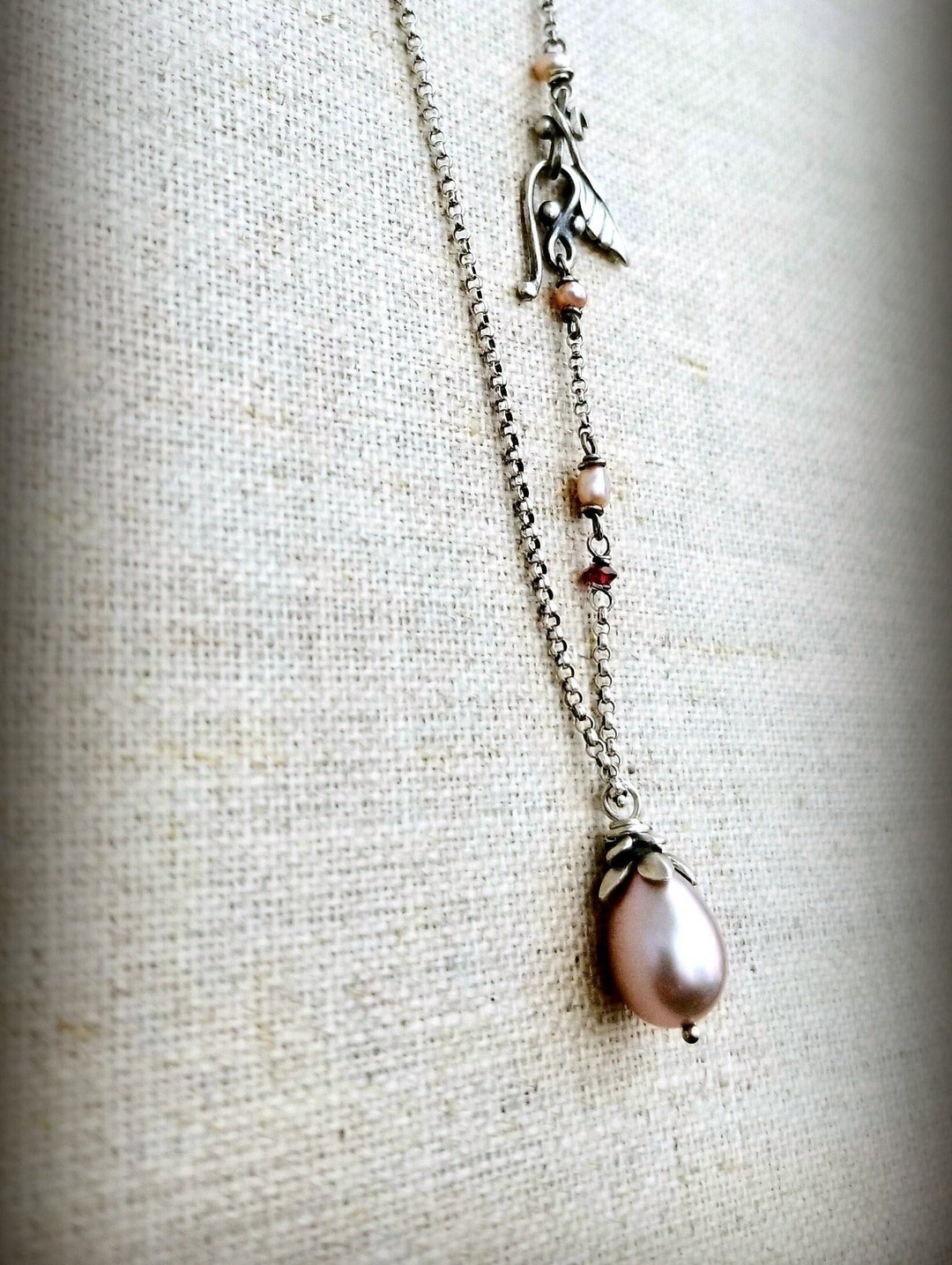 Pink Pearl Necklace, Botanic Pearl Necklace, June Birthstone, Delicate ...