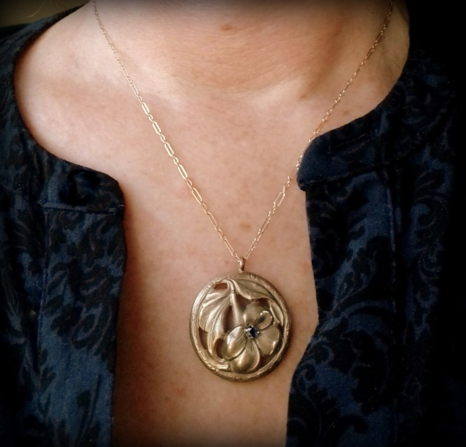 Sapphire and Solid Gold Medallion Necklace Faceted Sapphire | Etsy