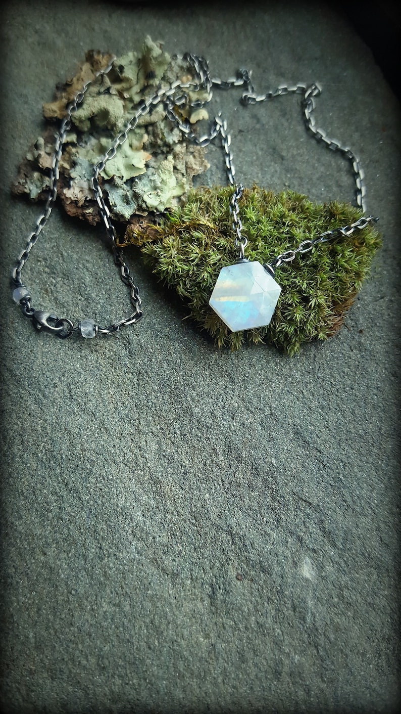 Magic Moonstone Hexagon Necklace, Faceted Moonstone Amulet, Antique ...