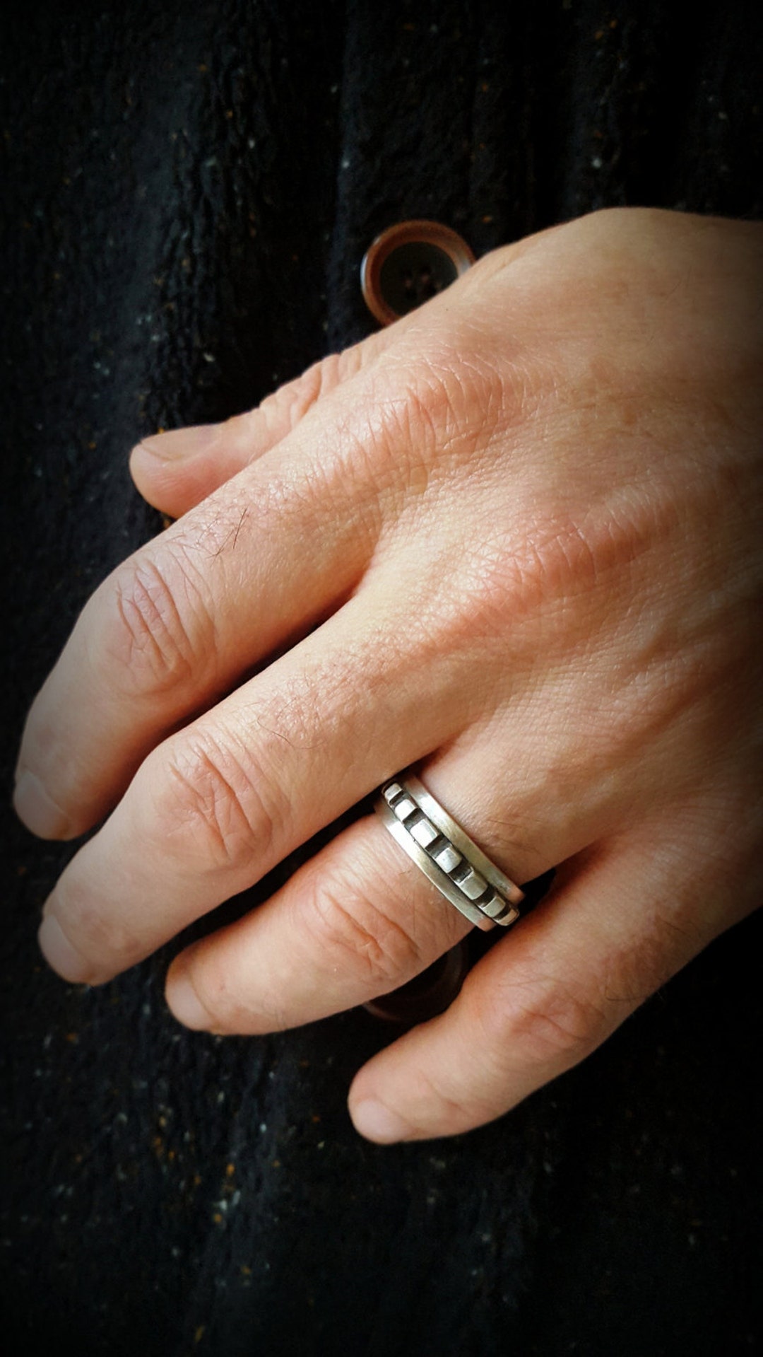 Men's Sterling Band Ring, Gear Band Ring, Men's Gear Band Ring Size 8.5 ...