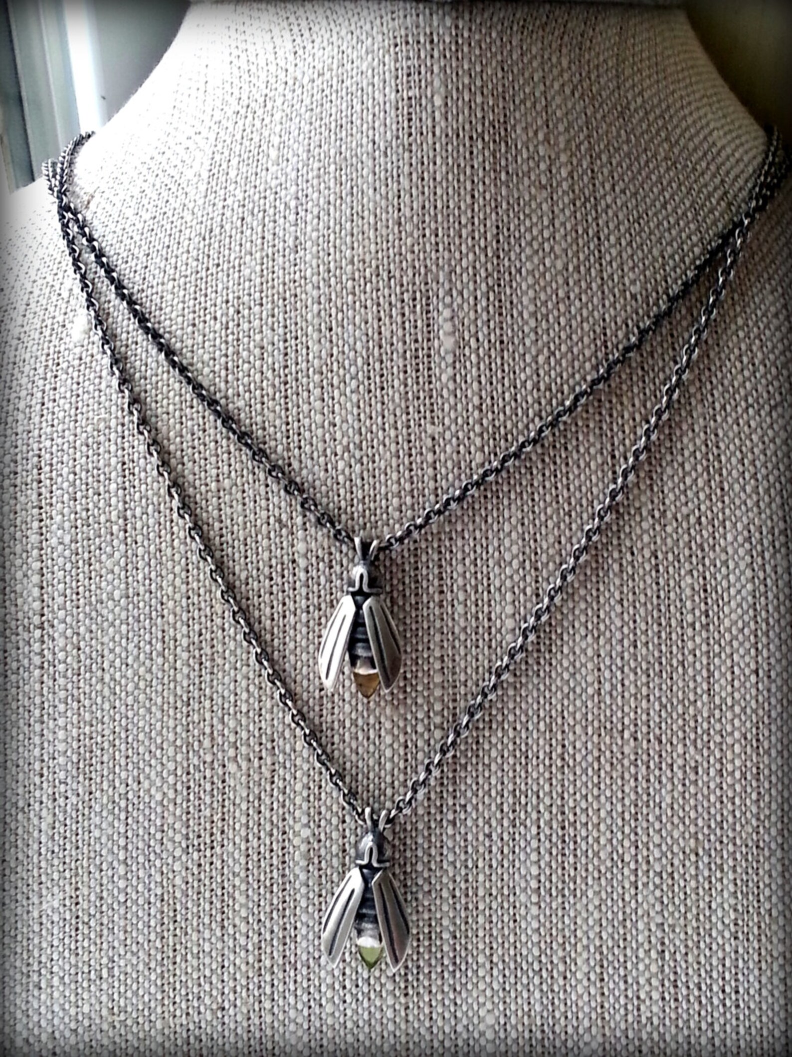 Firefly Necklace, Citrine Firefly, Sterling Insect Amulet, Firefly ...