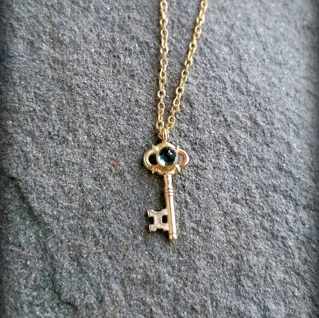Cybele Key Necklace, Gemstone Key Charm Necklace, 14k Gold Key Charm ...