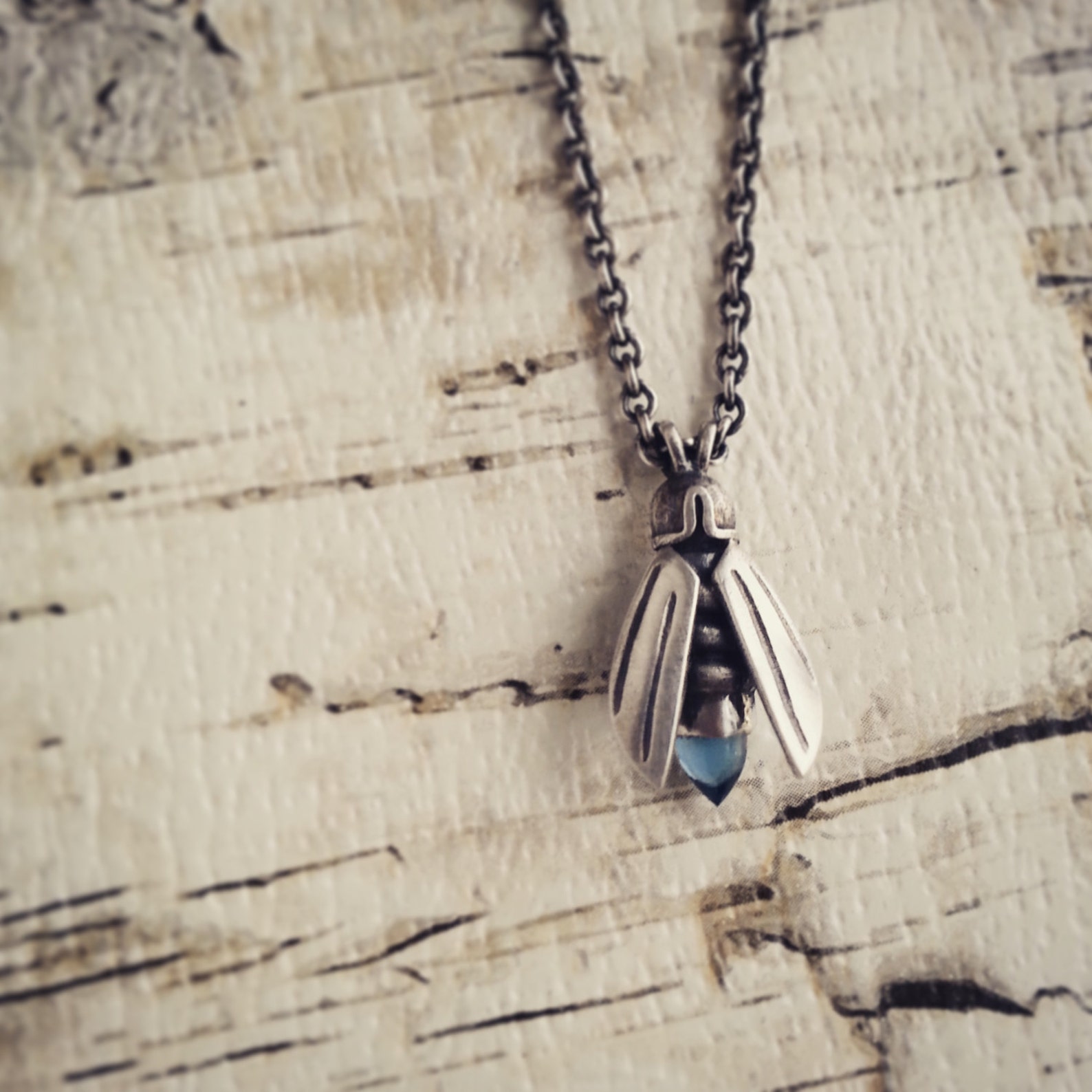 Blue Ghost Firefly Necklace Gemstone Firefly Necklace - Etsy