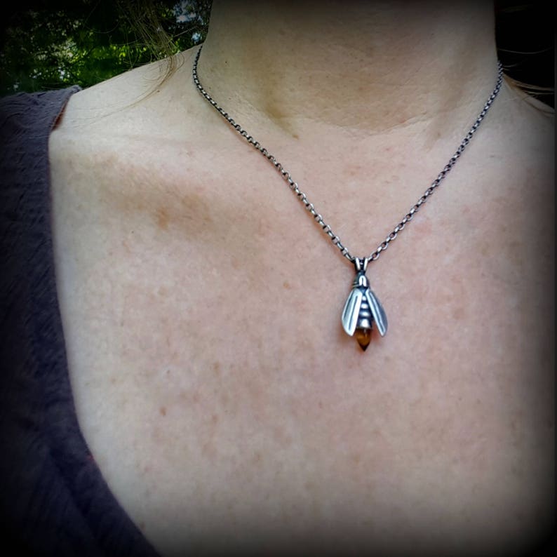 Firefly Necklace Citrine Firefly Sterling Insect Amulet - Etsy