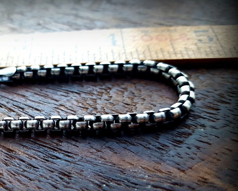 4mm Sterling Box Chain Necklace Antiqued Silver Rounded Box - Etsy