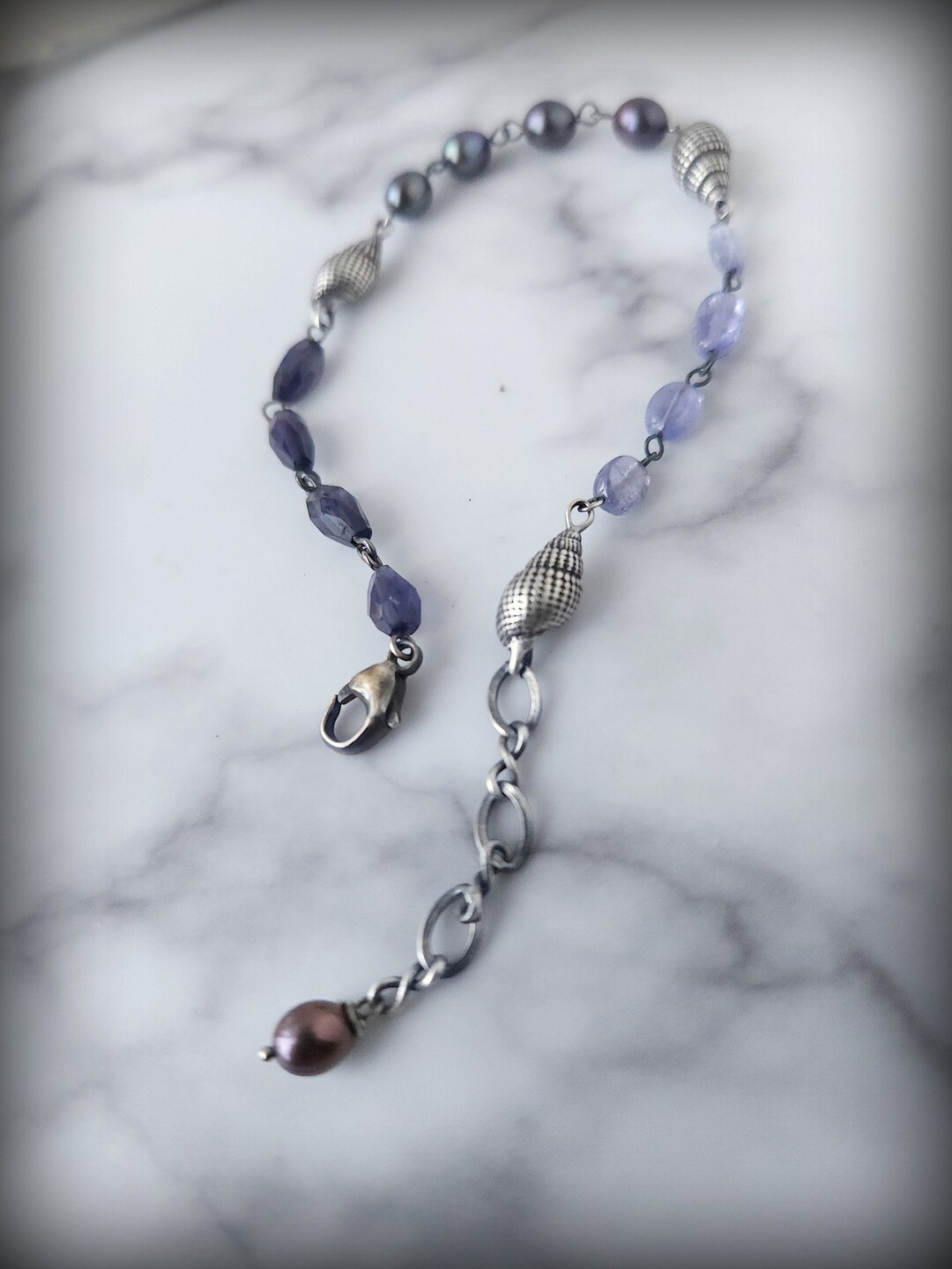Snail Shell Bracelet, Pearl and Shell Bracelet, Antiqued Silver ...