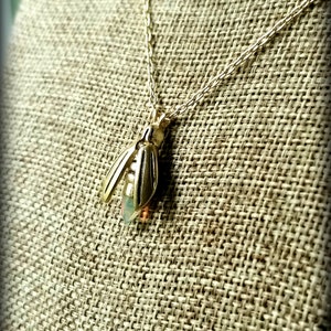 14k Gold Firefly Necklace, Gemstone Firefly Necklace, 14k Gold Insect ...